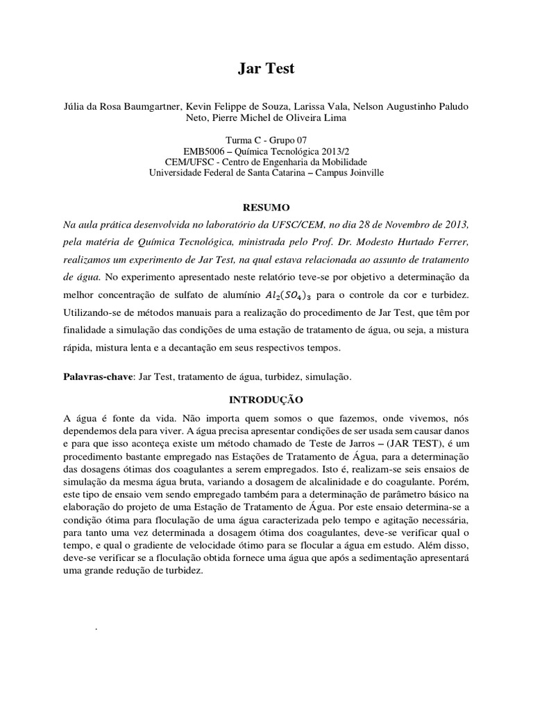 Relatorio Jar Test | PDF | Ciências Físicas | Química