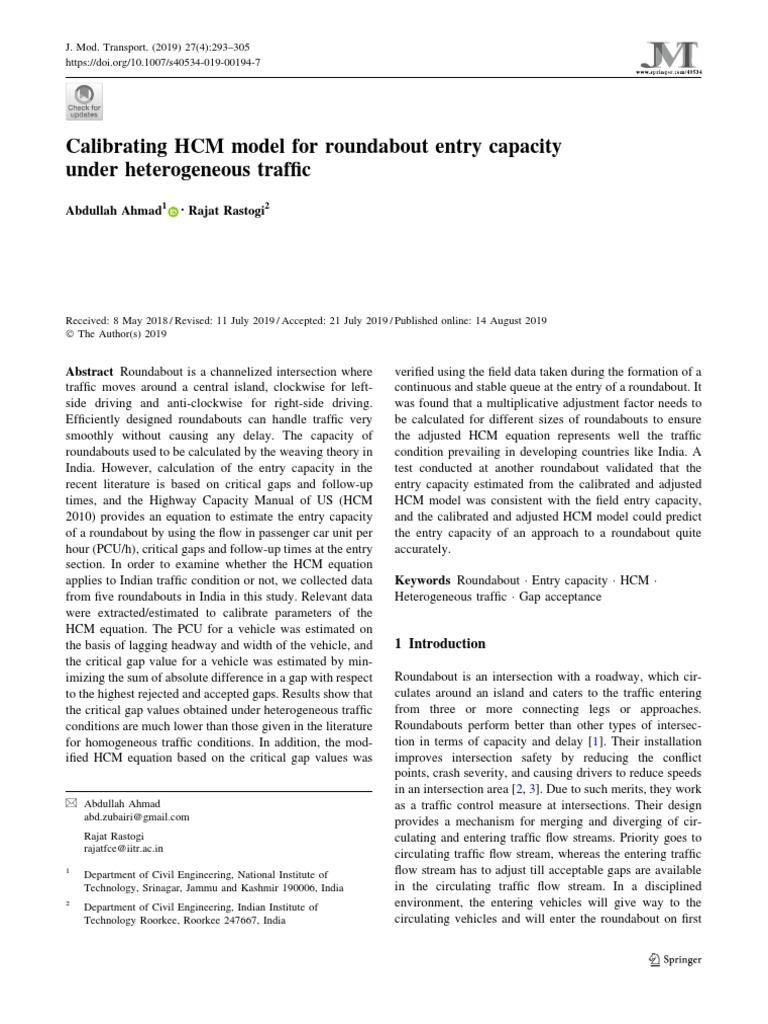 Calibrating HCM Model For Roundabout Entry Capacity | PDF | Traffic | Land Transport