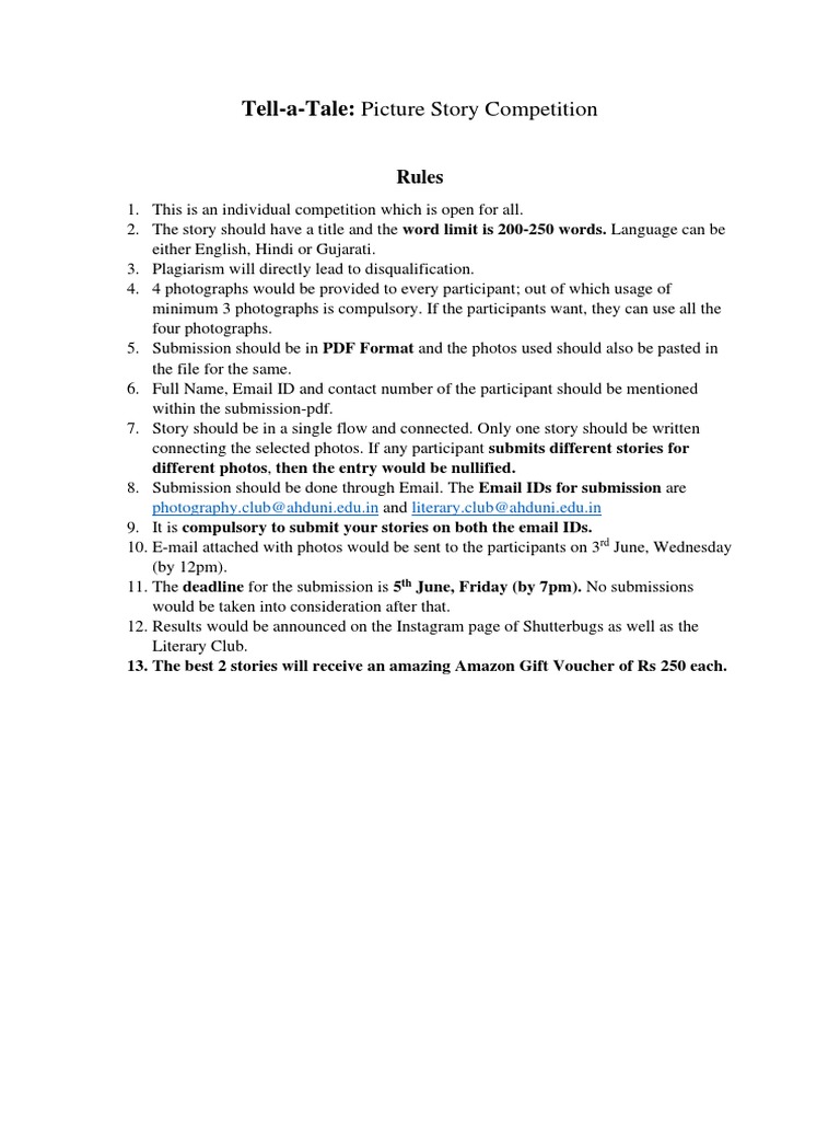 Tell-a-Tale: Picture Story Competition: Rules | PDF
