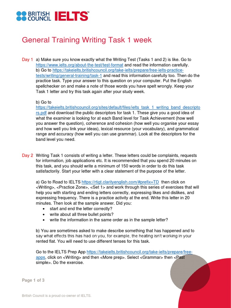General Training Writing Task 1 Week: Page 1 of 3 | PDF