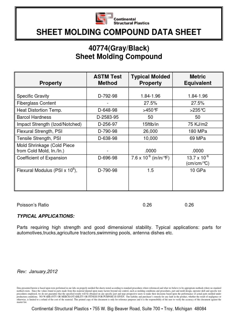 SMC Data Sheet: Properties & Applications | PDF | Strength Of Materials ...