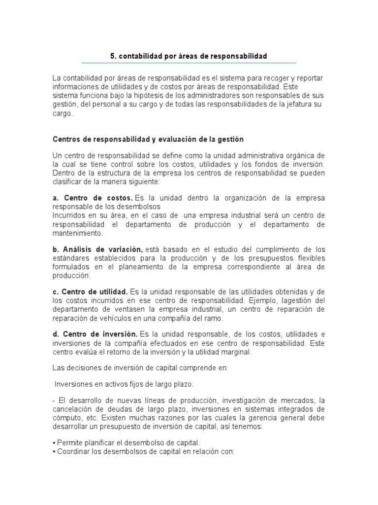 Contabilidad Por Áreas de Responsabilidad | PDF | Presupuesto | Capital ...