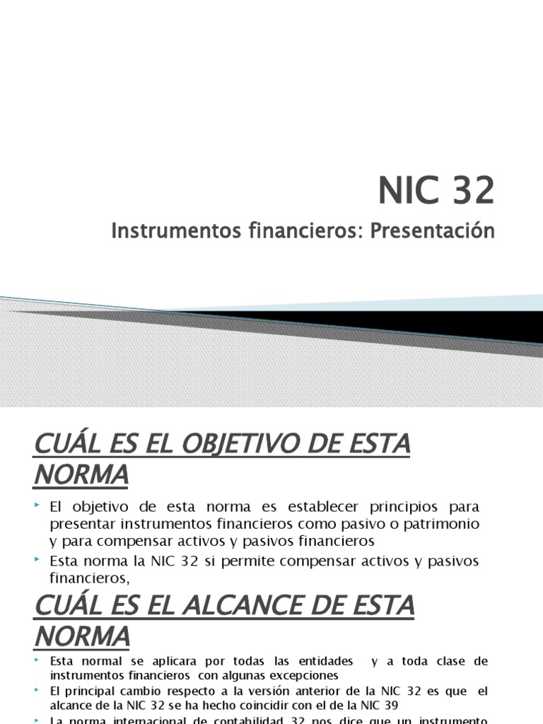 NIC 32 Diapositivas | PDF | Compartir (Finanzas) | Deuda