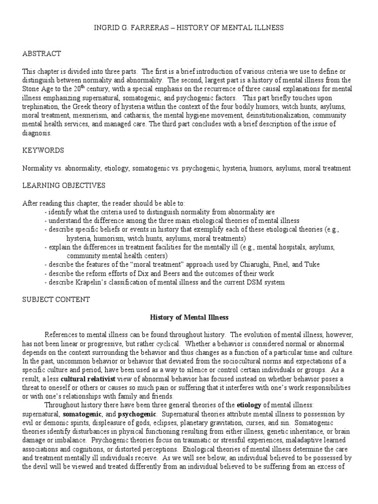 History of Mental Illness | PDF | Diagnostic And Statistical Manual Of ...