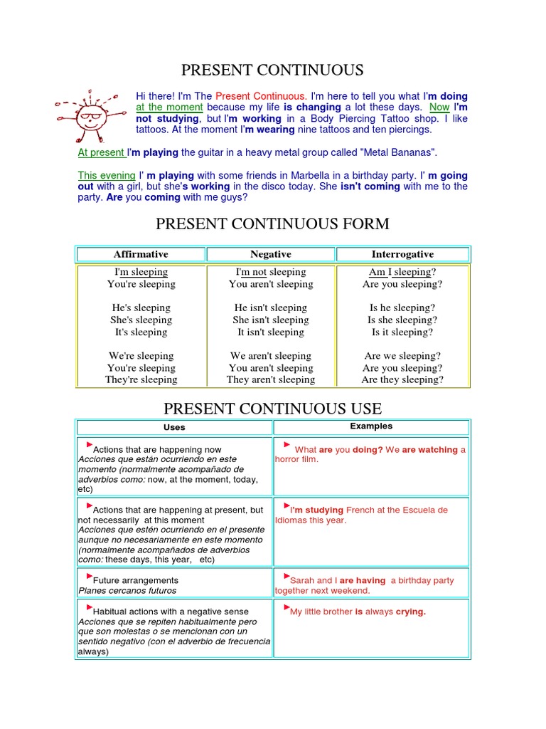 Present Continuous: at The Moment Now | PDF