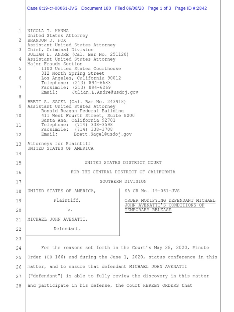 Avenatti Modify Conditions of Release | PDF | United States Attorney ...