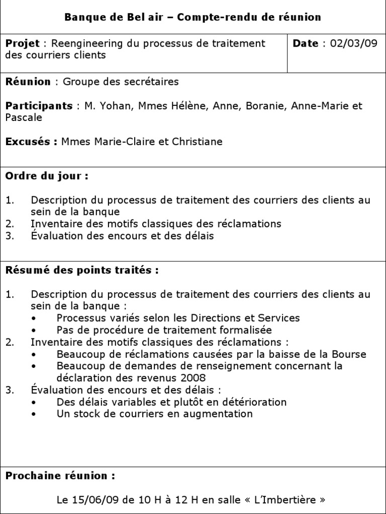 Compte-Rendu de Réunion Exemple | PDF