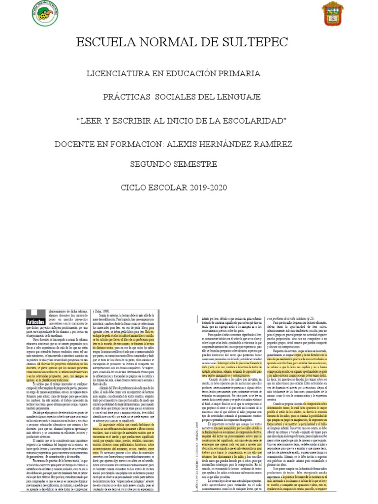 Leer y Escribir Al Inicio de La Escolaridad | PDF | Educación primaria | Conceptos psicologicos