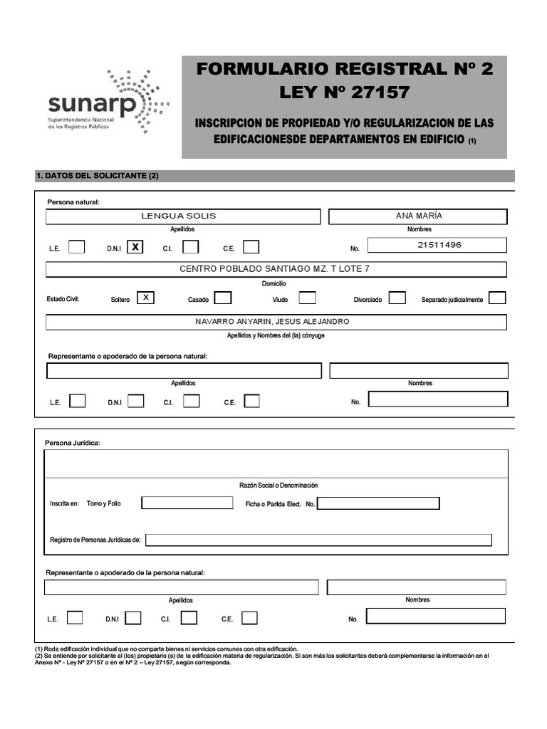 Formulario Registral N 2 Ley 27157 | PDF | Derecho Civil (Common Law) | Gobierno