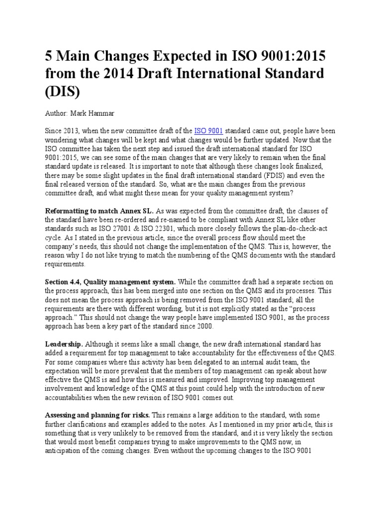 5 Main Changes Expected in ISO 9001:2015 From The 2014 Draft ...