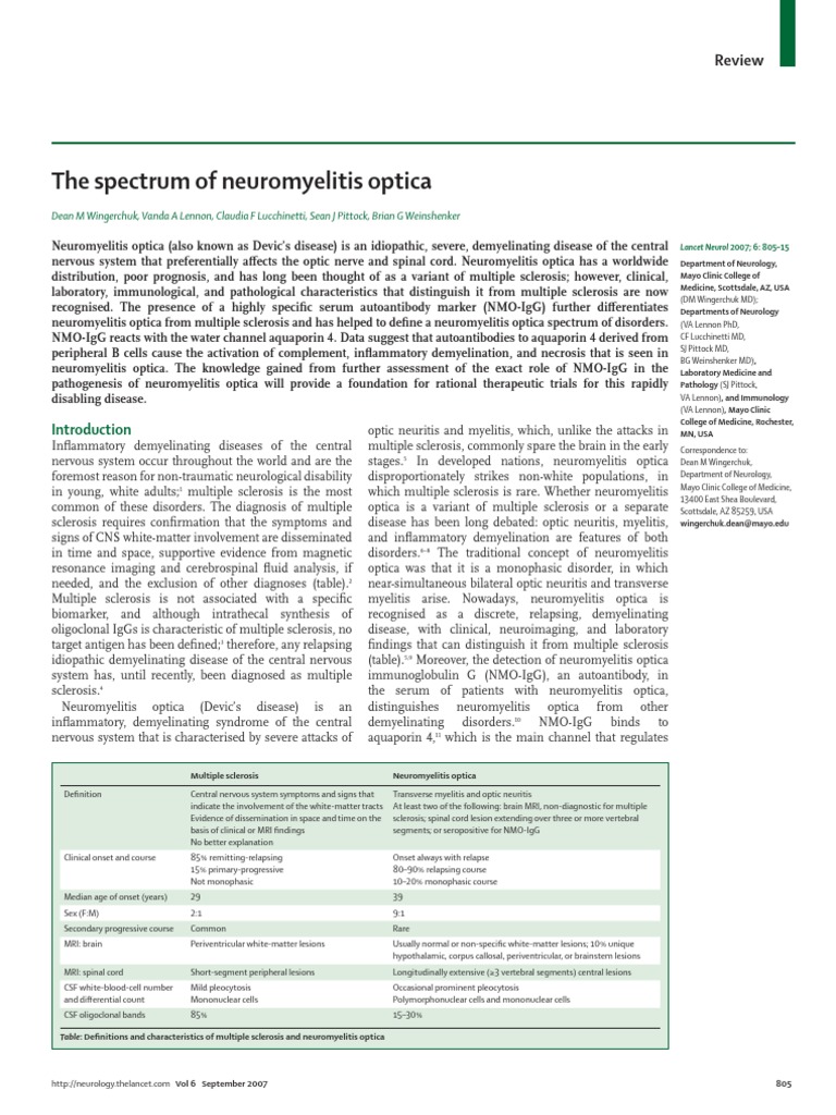 The Spectrum of Neuromyelitis Optica: Review | PDF | Multiple Sclerosis ...