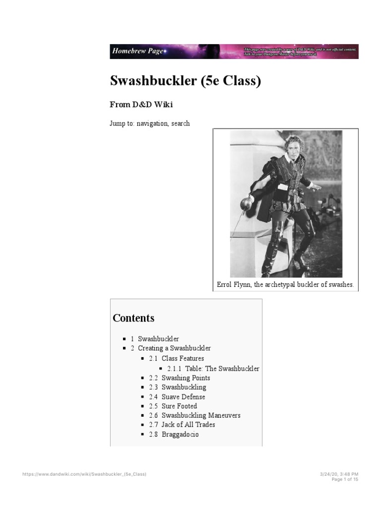 Swashbuckler (5e Class) - D&D Wiki 1 | PDF | Bomb | Nature