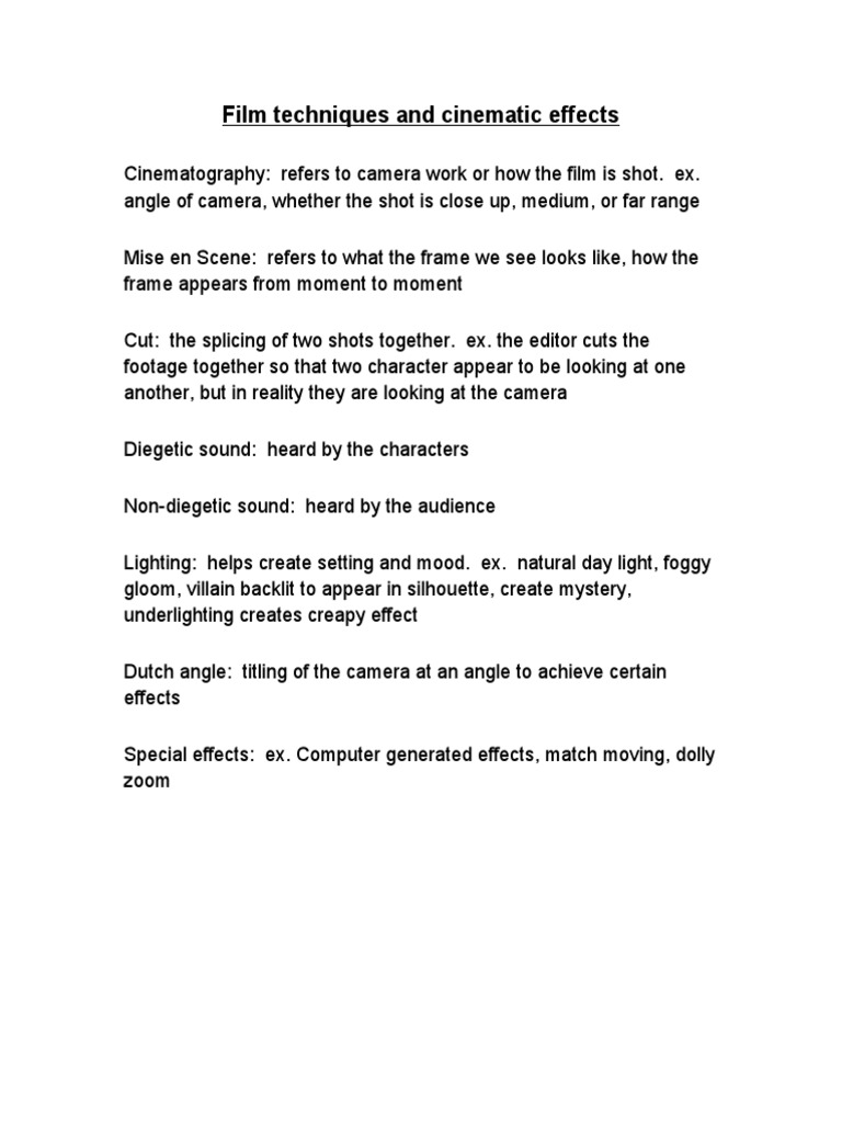 Film Techniques and Cinematic Effects | PDF