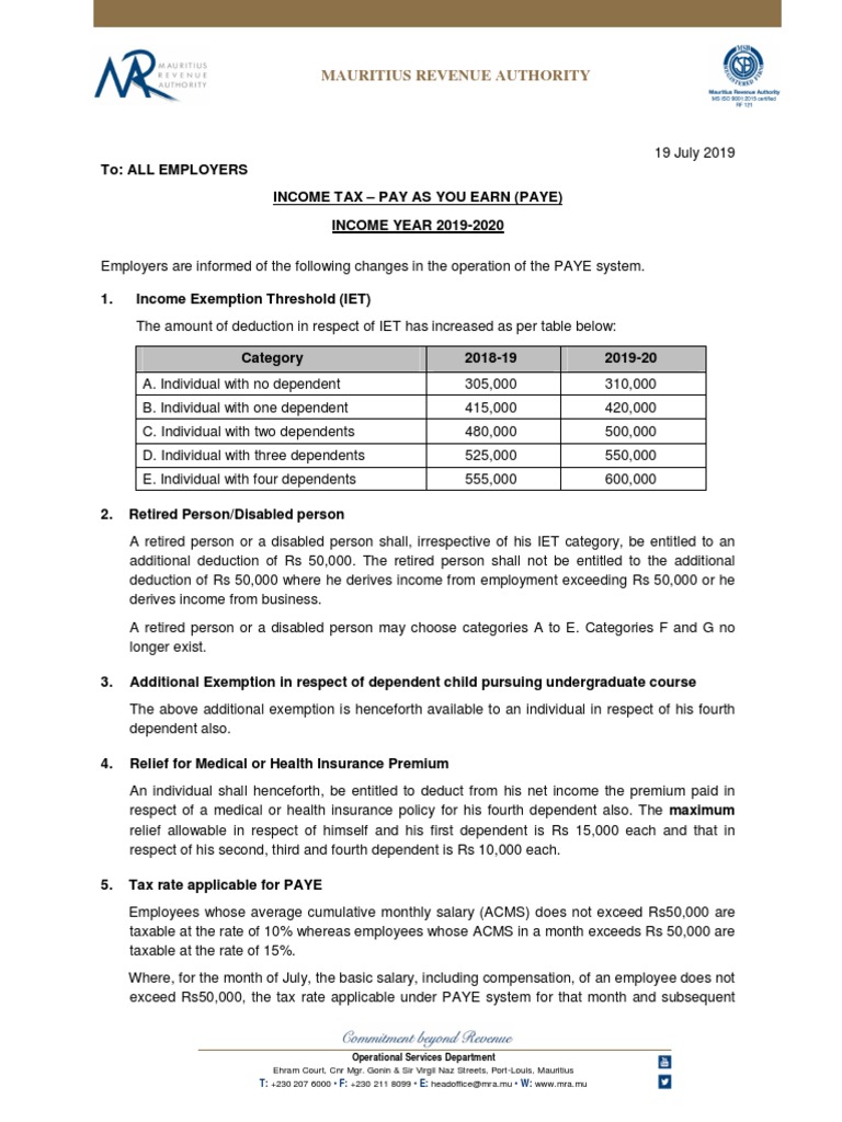 Mauritius Revenue Authority: T: - F: - E: - W | PDF | Services ...