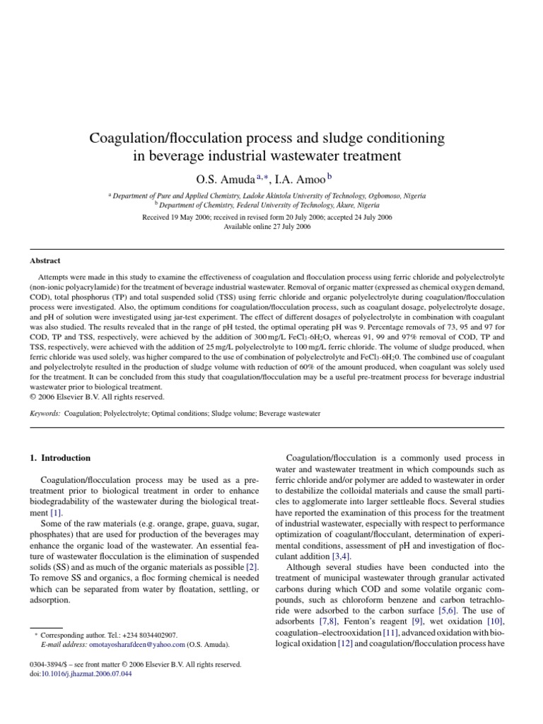 Coagulation Flocculation Process and Slu PDF | PDF | Environmental Engineering | Materials