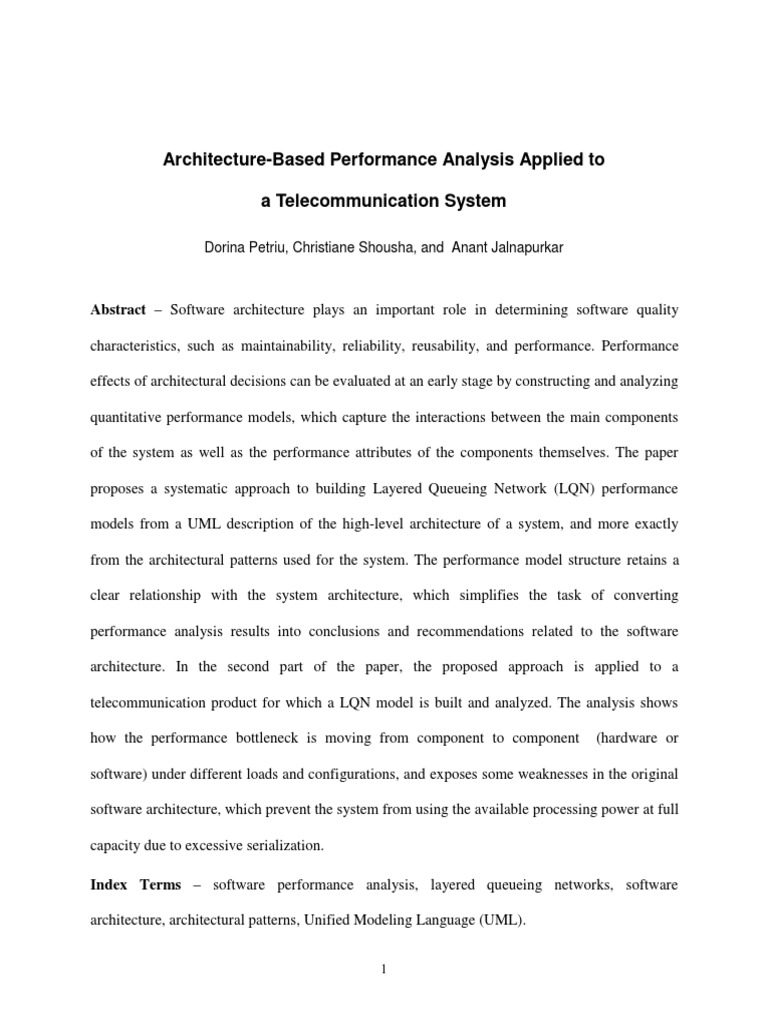 Performance Analysis of a Telecommunication System Using Architecture-Based Layered Queueing ...
