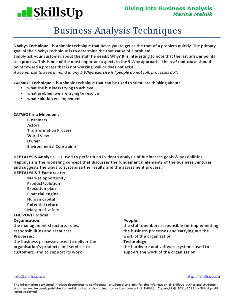 Ba Techniques Dec 2019 Pdf Business Analysis Swot Analysis