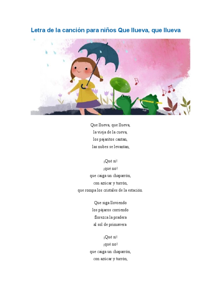 Letra de La Canción para Niños Que Llueva | PDF