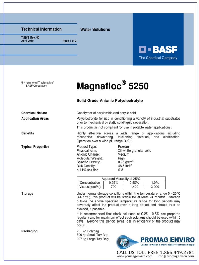 Hoja de Seguridad Magnafloc 5250 (EN) PDF | PDF | Chemistry | Physical ...