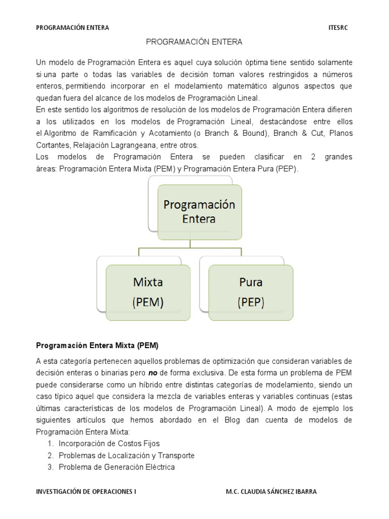 Programación Entera Pura: Modelos y Aplicaciones | PDF | Programación ...