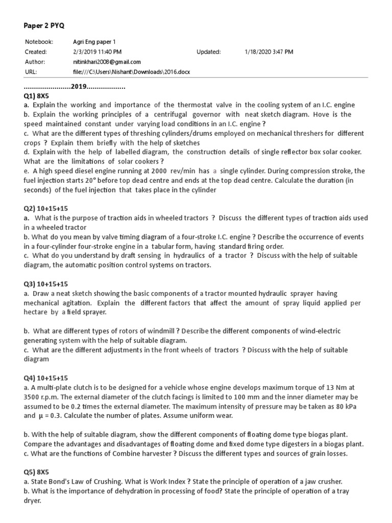 Paper 2 - PYQ | PDF | Engines | Horsepower