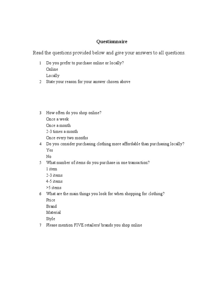 POA SBA Questionnaire | PDF