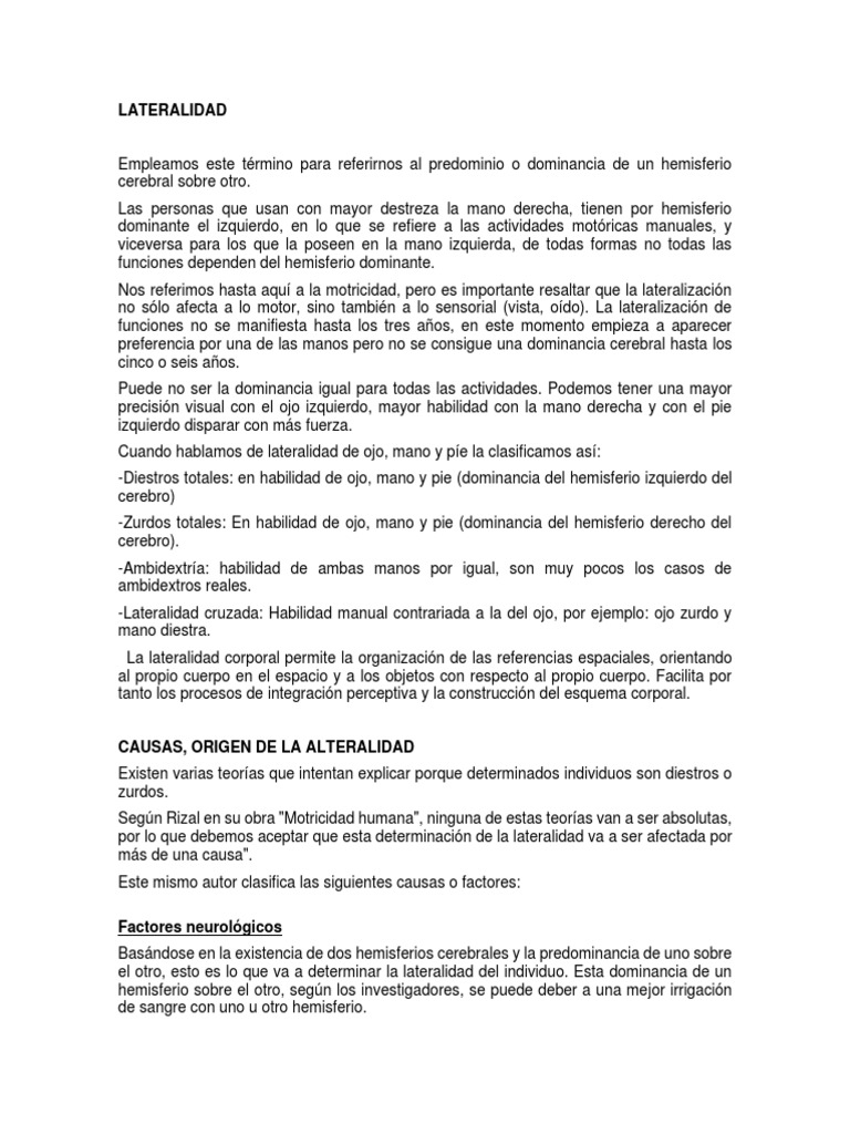 Lateralidad en Niños: Conceptos y Juegos | PDF | Handedness ...
