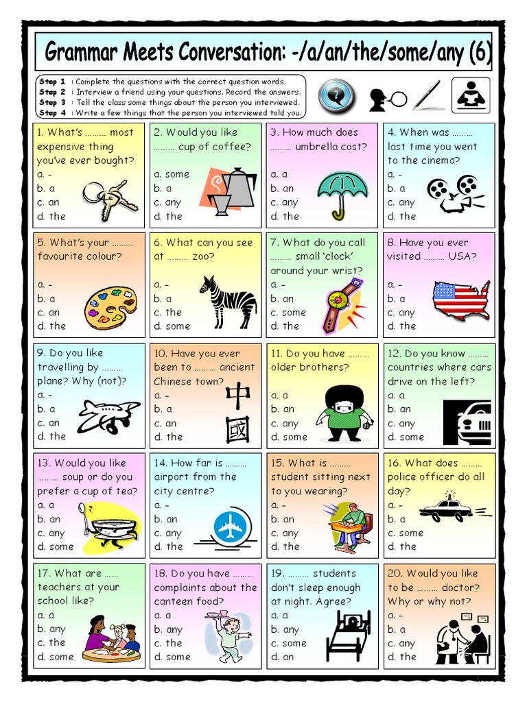 Grammar Meets Conversation A An The Some Any 6 Ask Fun Activities Games ...