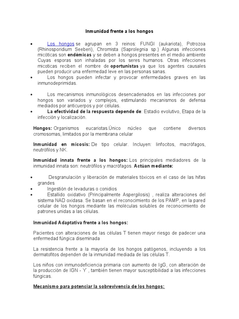 Inmunidad Frente A Los Hongos | PDF | Sistema inmune | Infección
