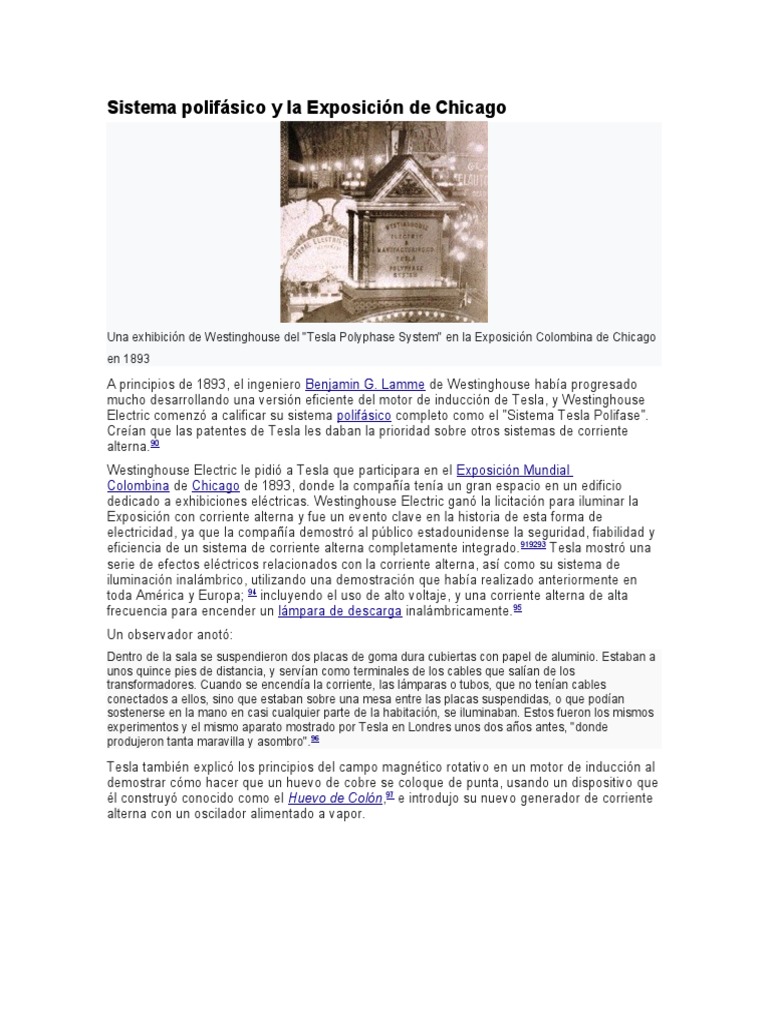 Sistema Polifásico y La Exposición de Chicago | PDF
