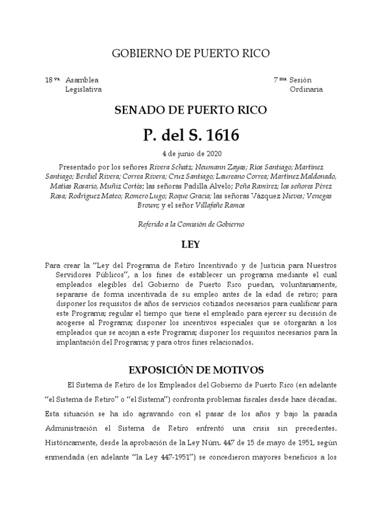 PS 1616-20 Programa de Retiro Incentivado (Ley 447/1) | PDF | Puerto ...