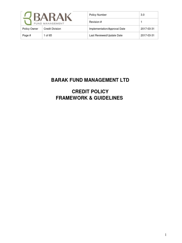Barak Credit Policy, Framework & Guidelines PDF | PDF | Loans | Working ...