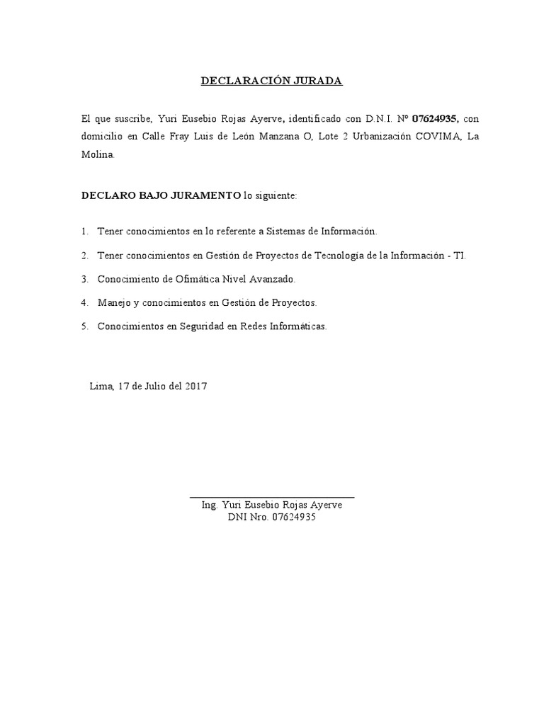 Declaracion Jurada de Conocimientos | PDF