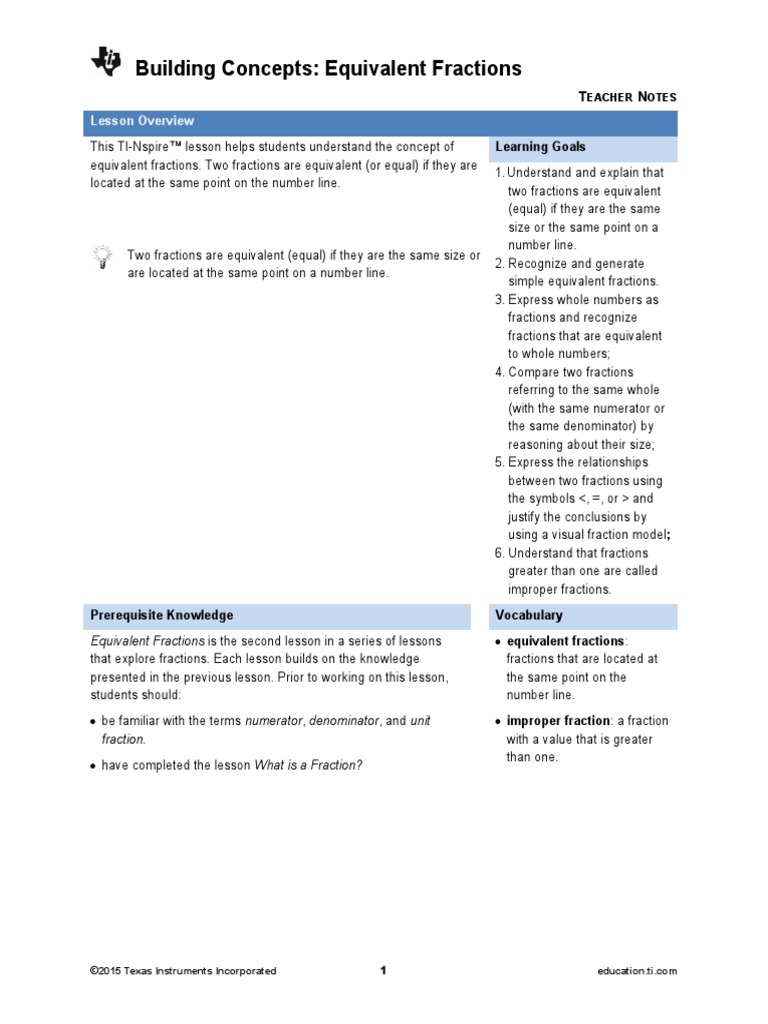 Equivalent Fractions - Teacher - Notes | PDF | Fraction (Mathematics ...