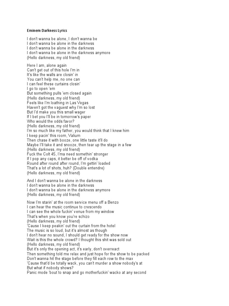 Eminem Darkness Lyrics Pdf Violence