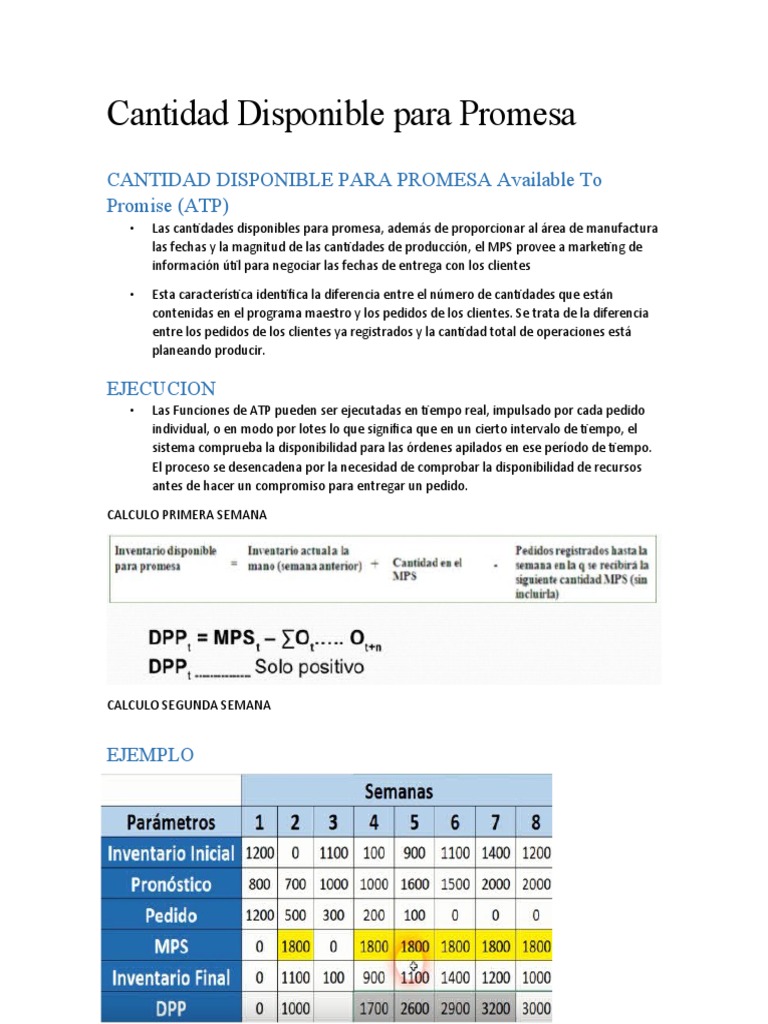 Cantidad Disponible para Promesa | PDF