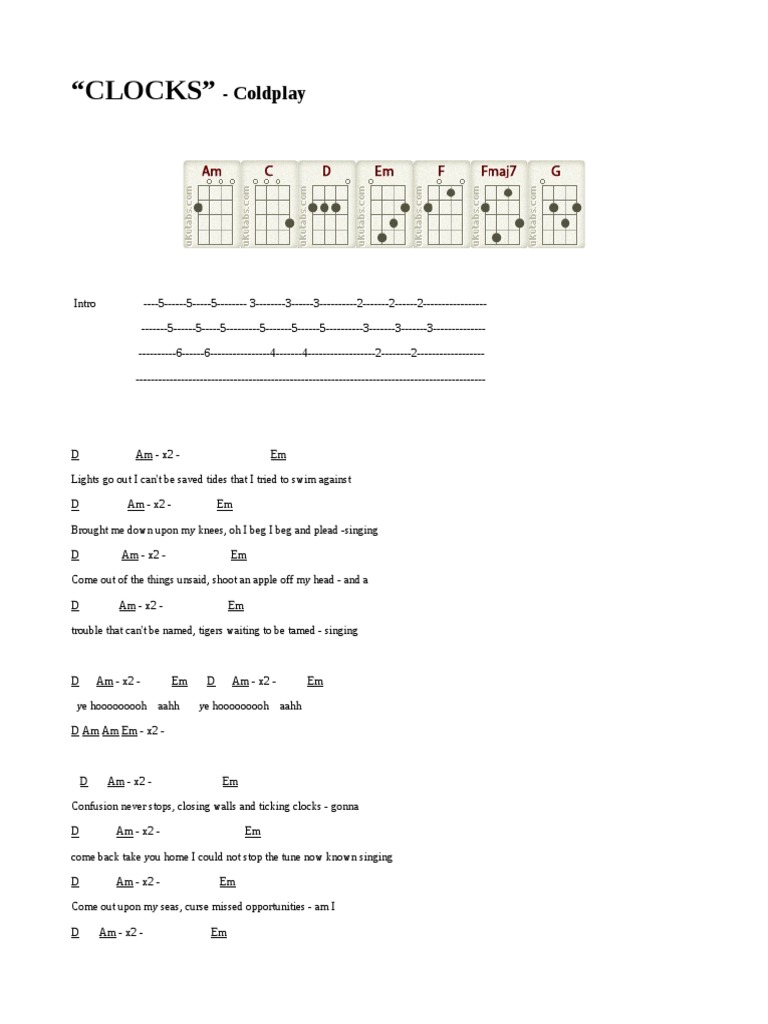 Coldplay Clocks Guitar Chords
