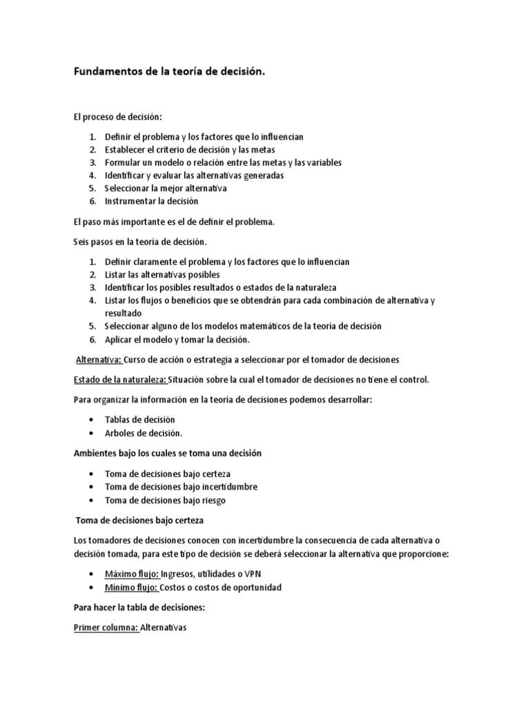 Fundamentos de La Teoría de Decisión | PDF