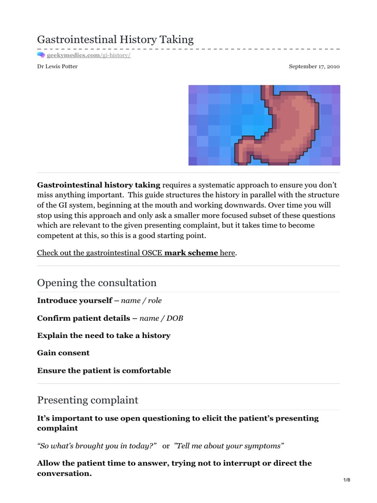 Gastrointestinal History Taking Guide | PDF | Constipation | Nausea