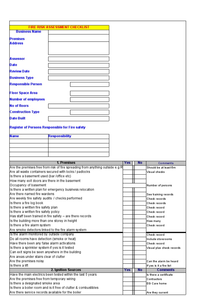 Fire Risk Assessment Checklist | Fire Safety | Fires