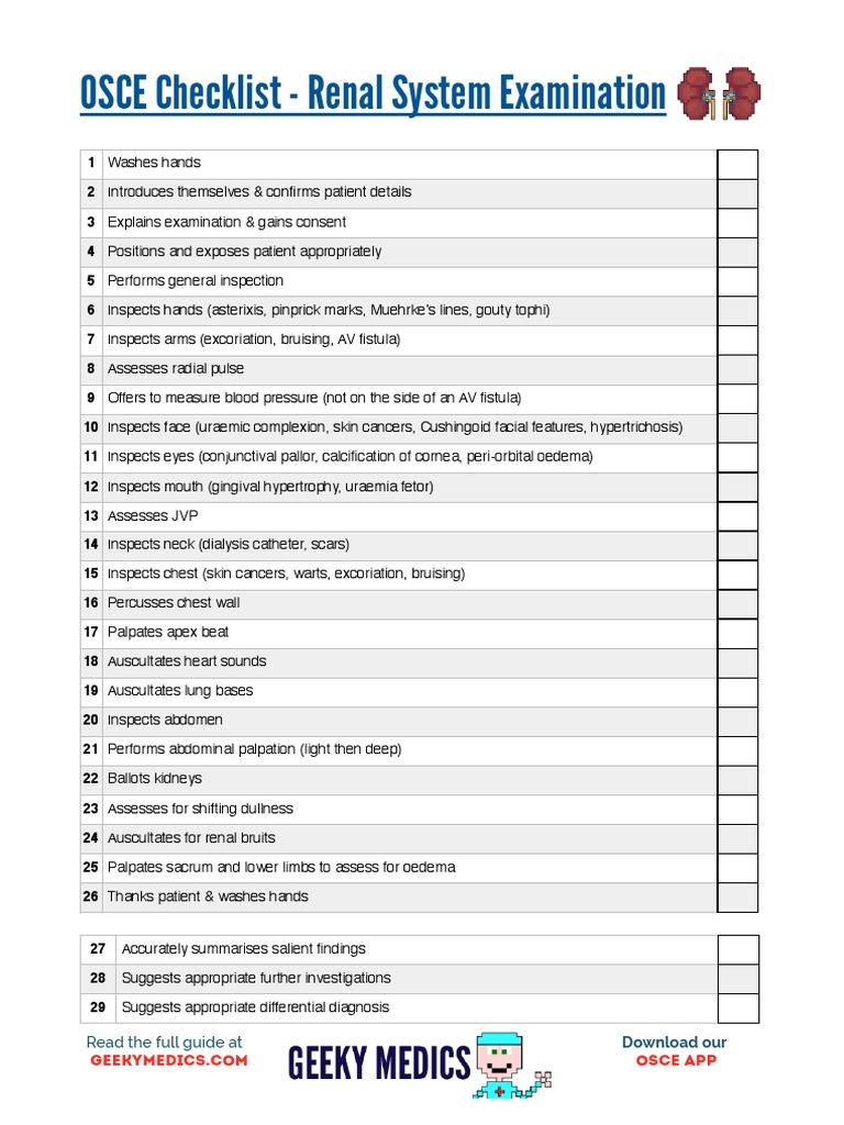 OSCE Checklist - Renal System Examination | PDF