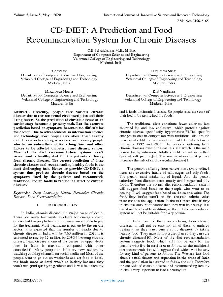 CD-DIET A Prediction and Food Recommendation System For Chronic ...