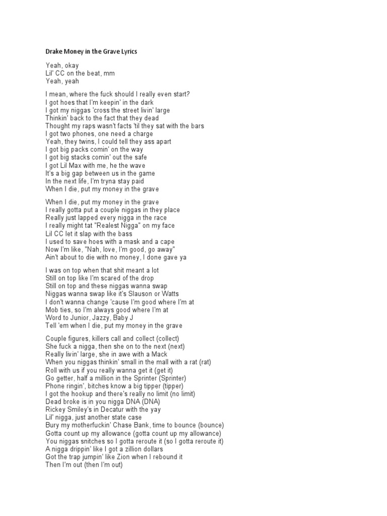 Drake Money in The Grave Lyrics | PDF | Hip Hop | African American Music