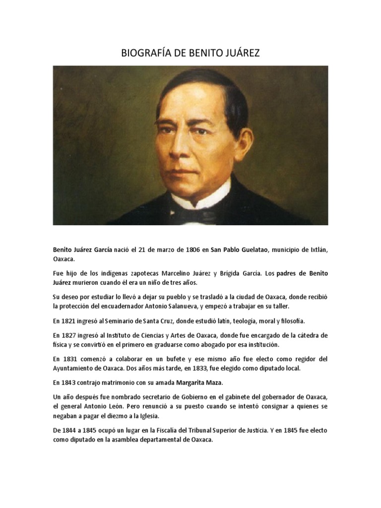 Biografía De Benito Juárez Pdf Gobierno México