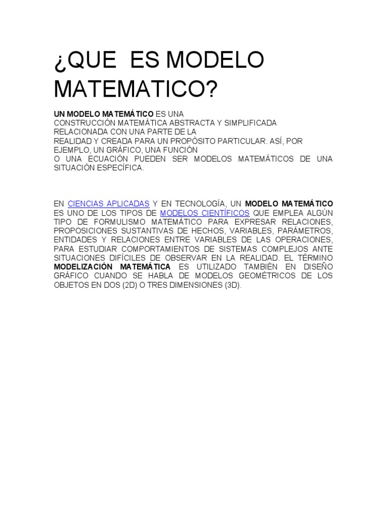 Que Es Modelo Matematico | PDF | Modelo matemático | Enseñanza de ...