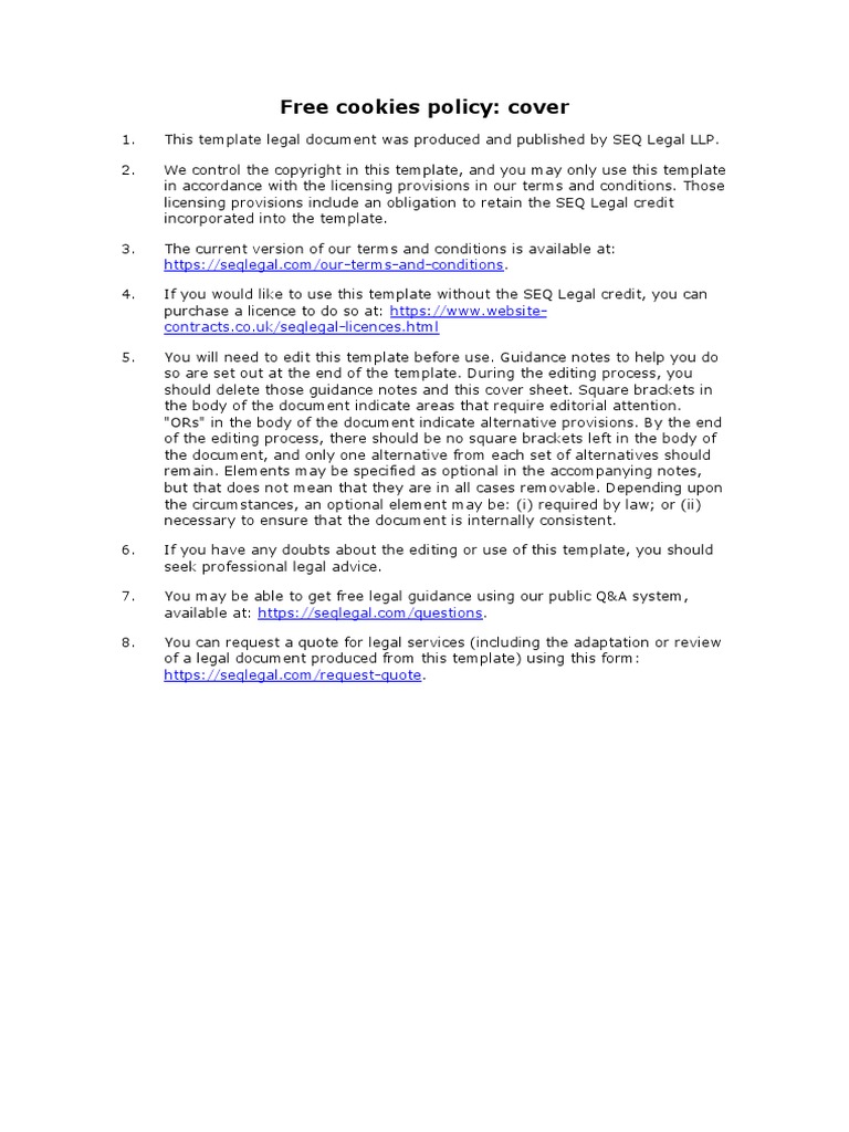 Free Cookies Policy: Cover: Contracts - Co.uk/seqlegal-Licences - HTML | PDF | Http Cookie ...