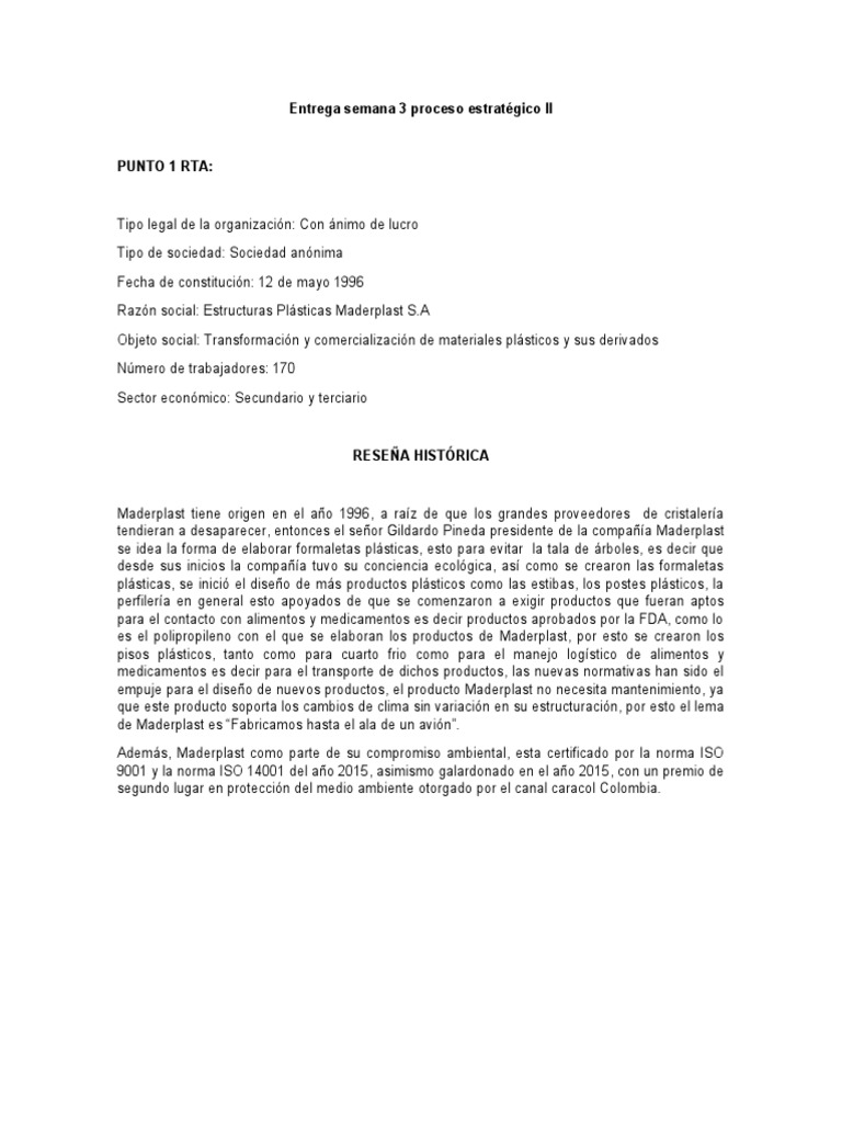 Entrega Semana 3 Estructuras Plasticas Maderplast | PDF | Cadena de ...