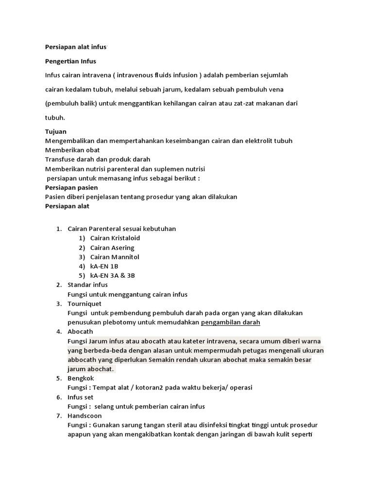 Persiapan dan Prosedur Pemasangan Infus | PDF