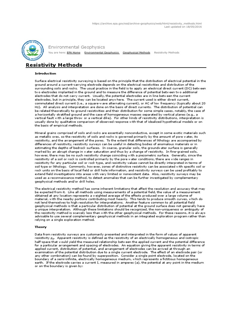 Resistivity Methodss | PDF | Electrical Resistivity And Conductivity | Electric Current