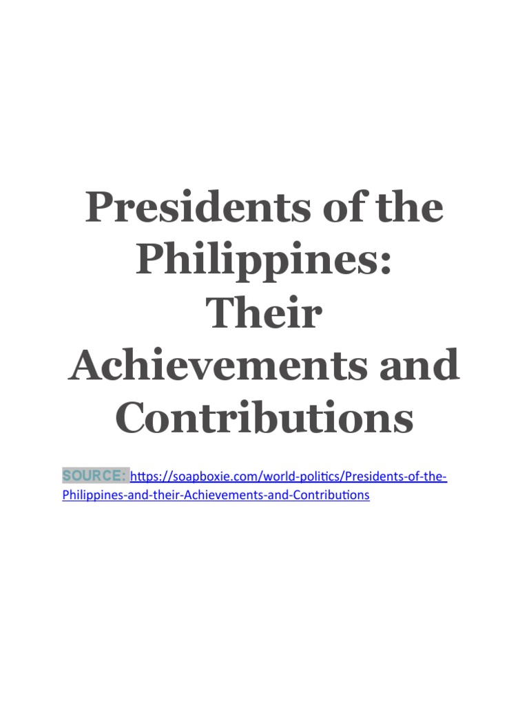 Philippine Presidents Pdf President Of The Philippines World Politics